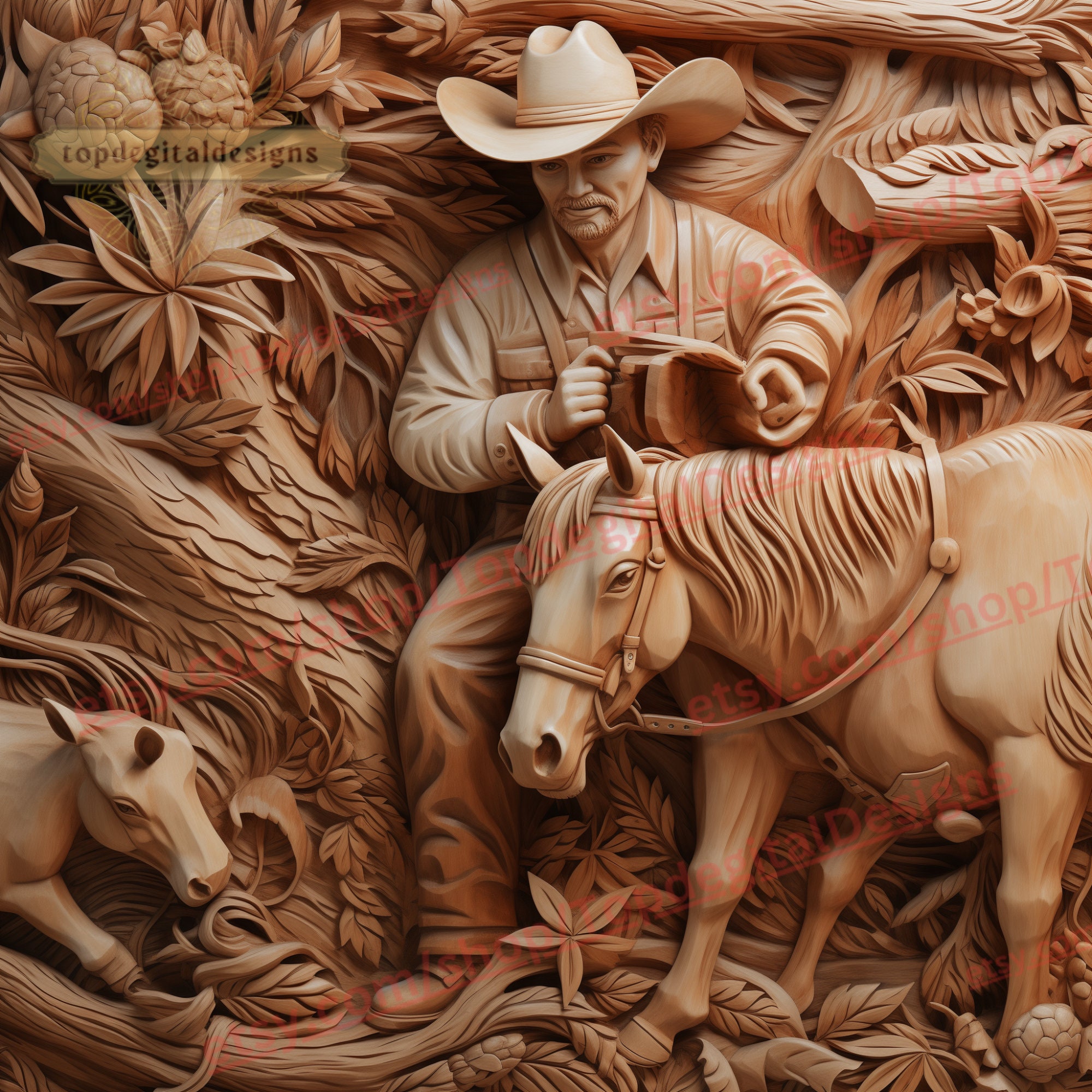 Cowboy Art,carved Wood, 3D Illusion, Lightburn,cowboy Art, Cnc Laser ...