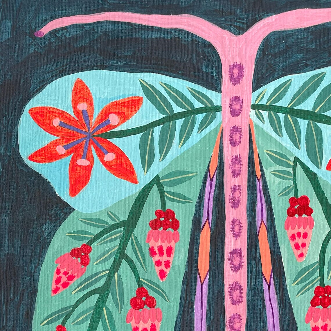 Butterfly Folk Art, Butterfly Flowers Original Painting, Primitive ...