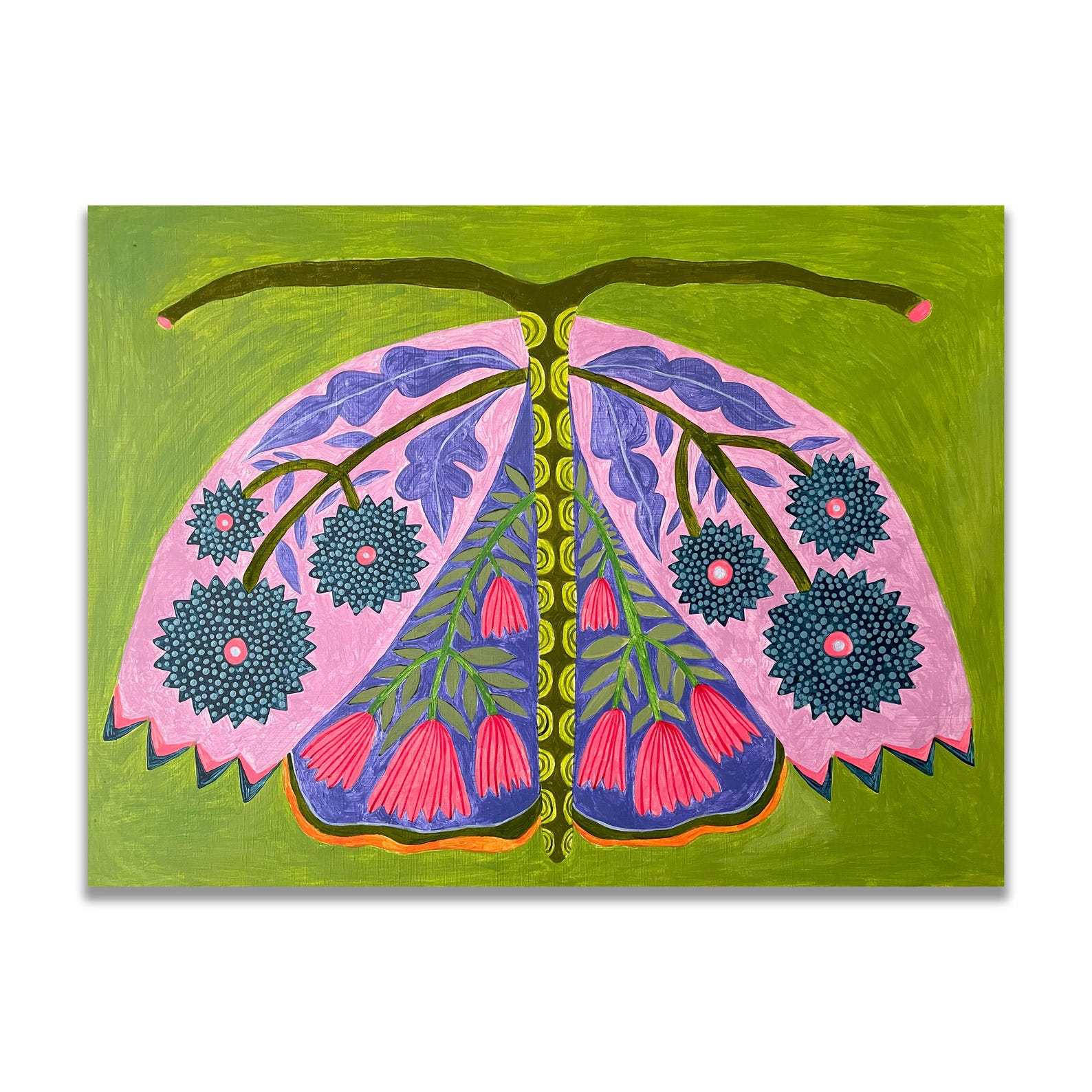 Butterfly Folk Art, Butterfly Flowers Original Painting, Primitive ...