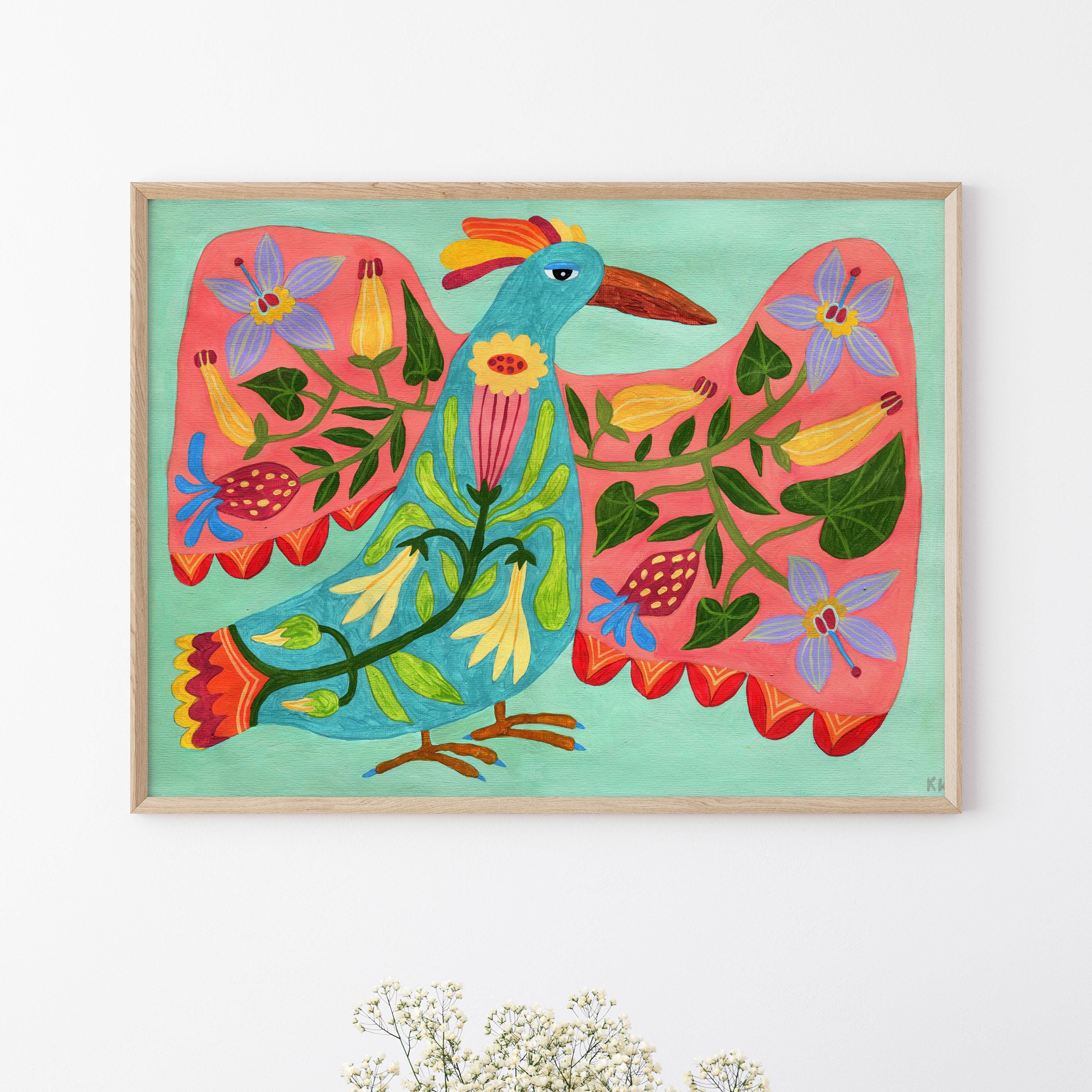 Folk Art Bird Print: Naive Style, Whimsical Wall Decor - Etsy