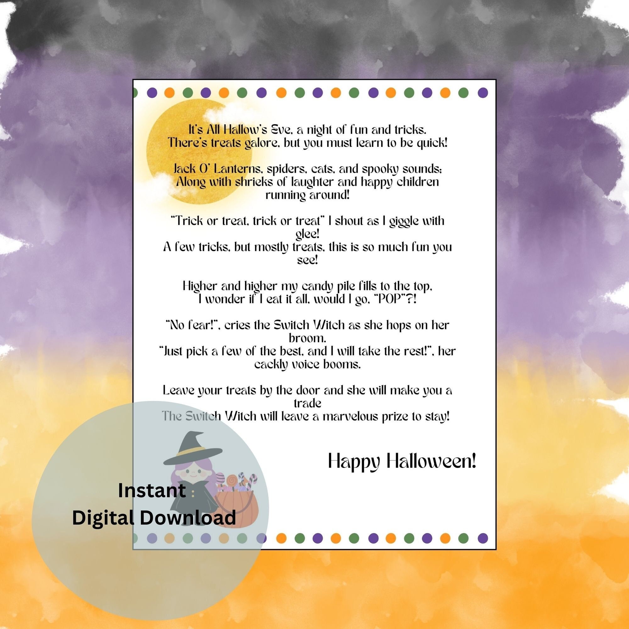 Switch Witch Note Halloween Printable Halloween Digital - Etsy