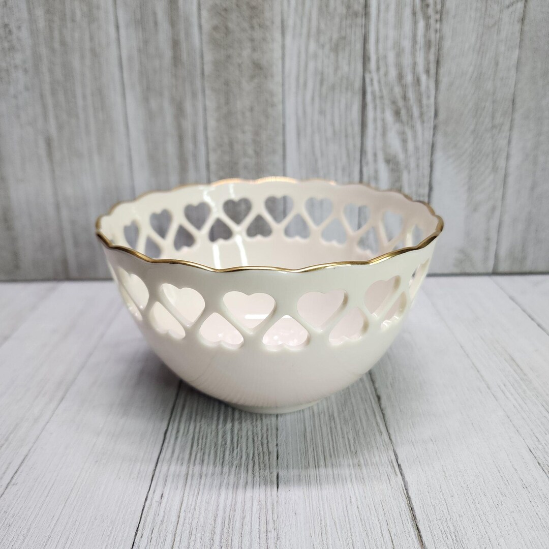 Lenox Heart Collection Bowl With Heart Cut Out and Gold Trim Embossed ...
