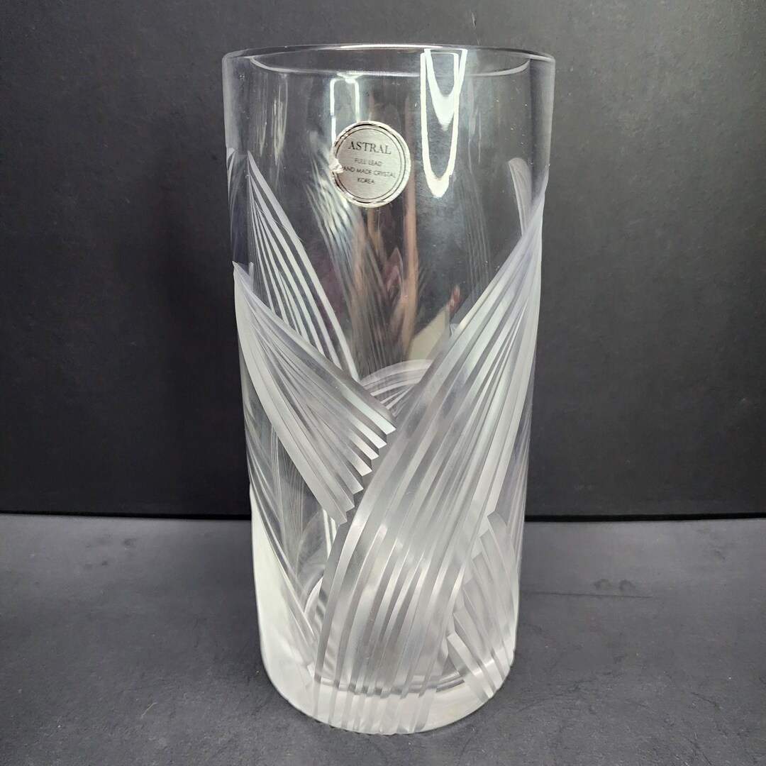 Vintage Astral Full Lead Crystal Vase 8'' Botanical Swirl Engraved ...