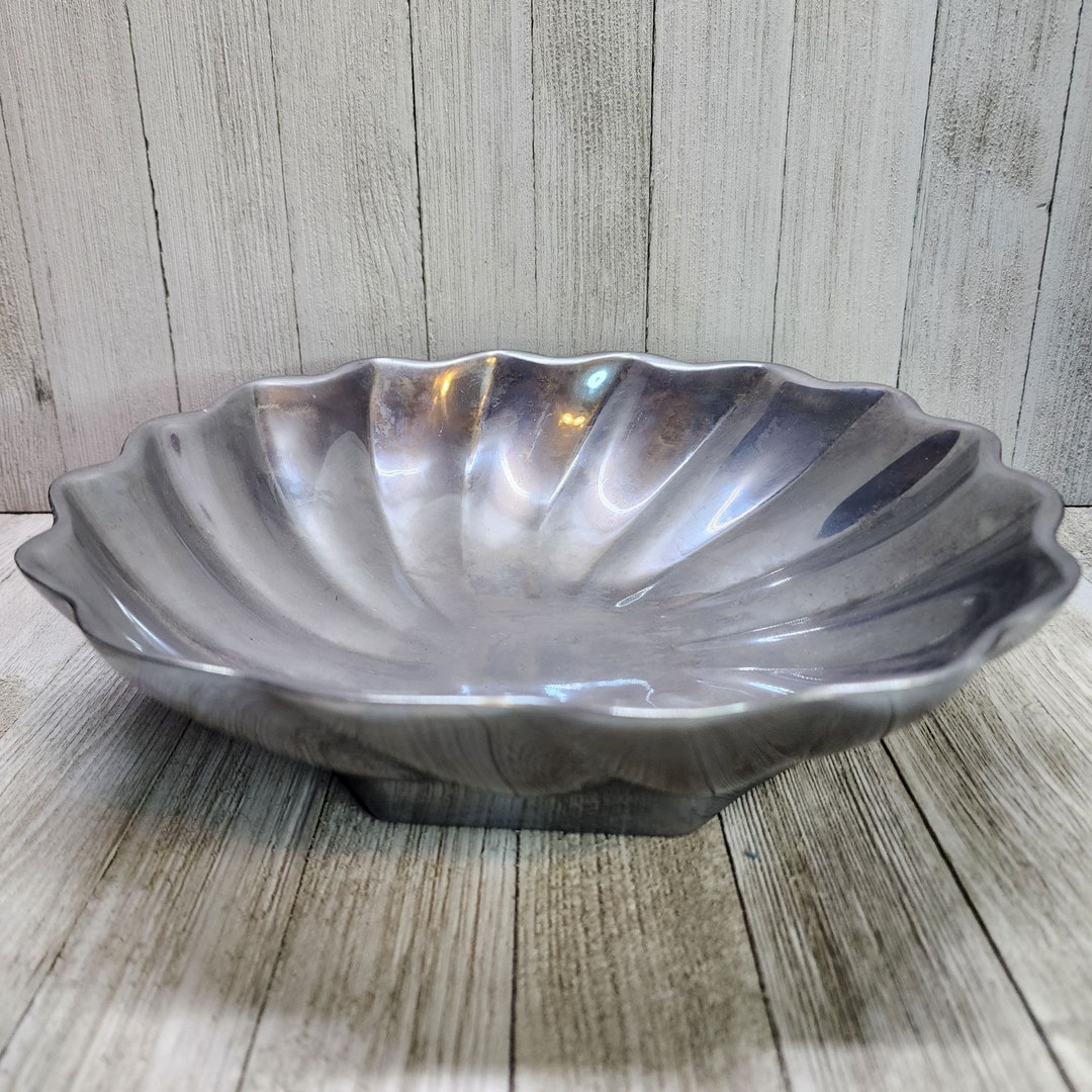 Vintage Wilton Armetale Eddy Pewter Bowl 11'' Fluted Swirled Scalloped ...