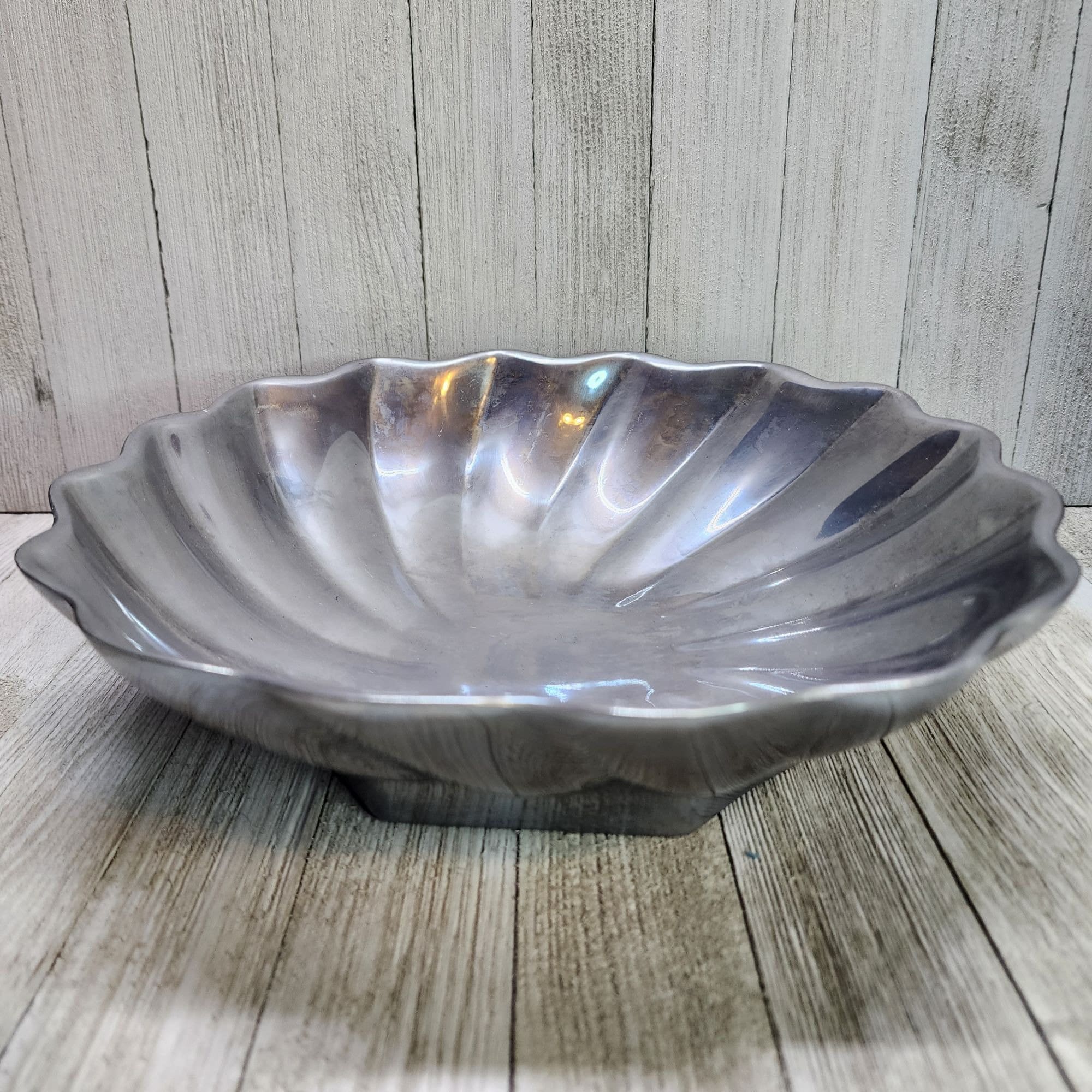 Vintage Wilton Armetale Eddy Pewter Bowl 11'' Fluted Swirled Scalloped ...