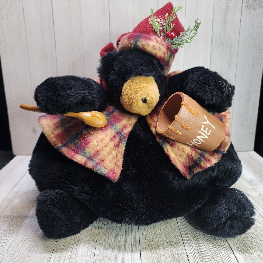 TJ Collection Christmas Bear Plush With Honey Pot & Spoon Black 9 ...