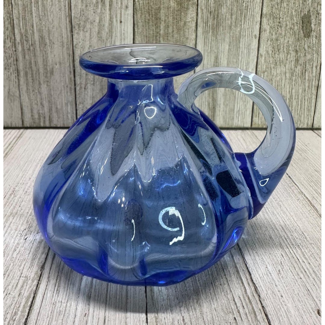 Vtg Joe Hamon Blown Blue Glass Decorative Potion Bottle Pitcher Vase 3 ...