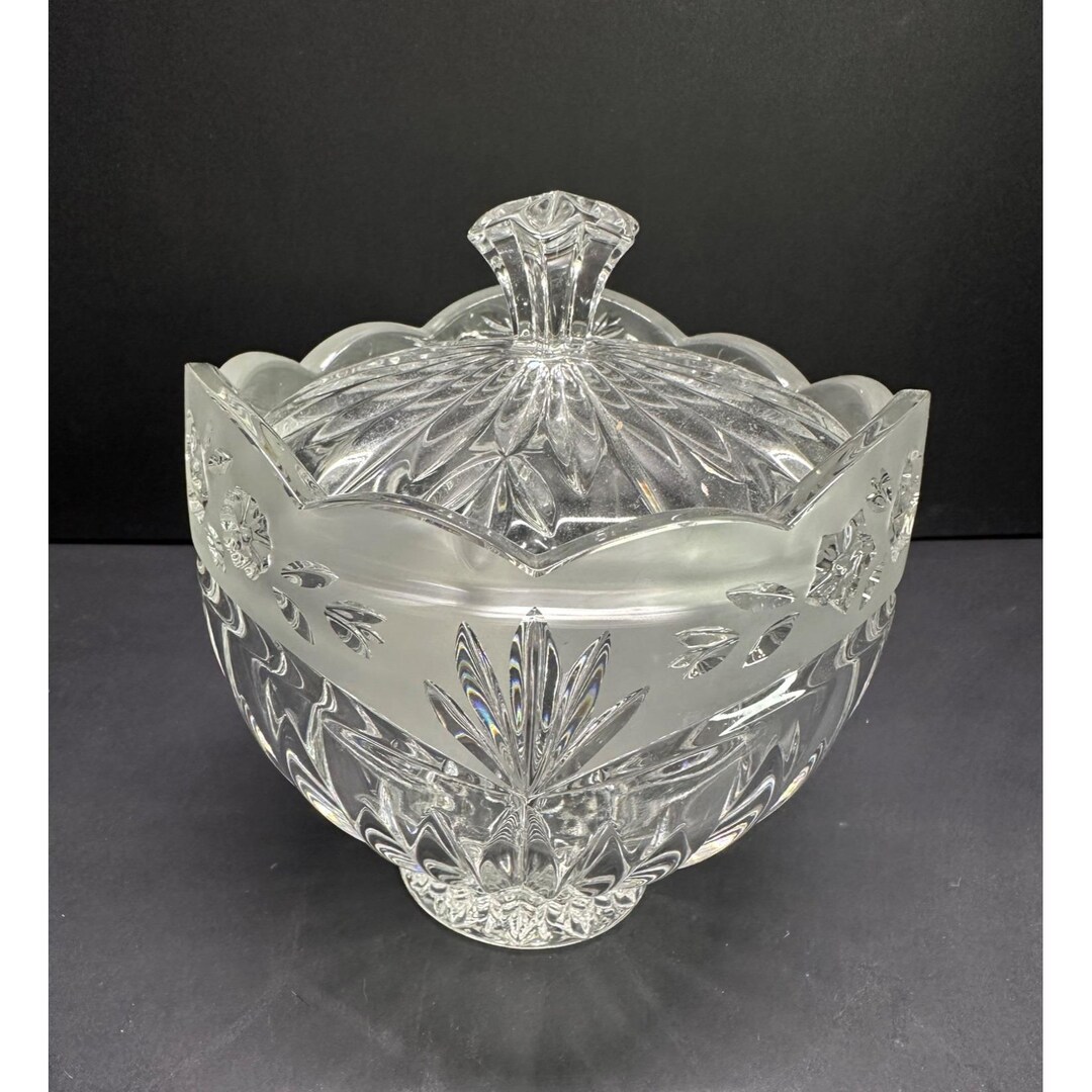 Vtg Oneida Southern Garden Lead Crystal Candy Dish W/ Lid Frosted ...