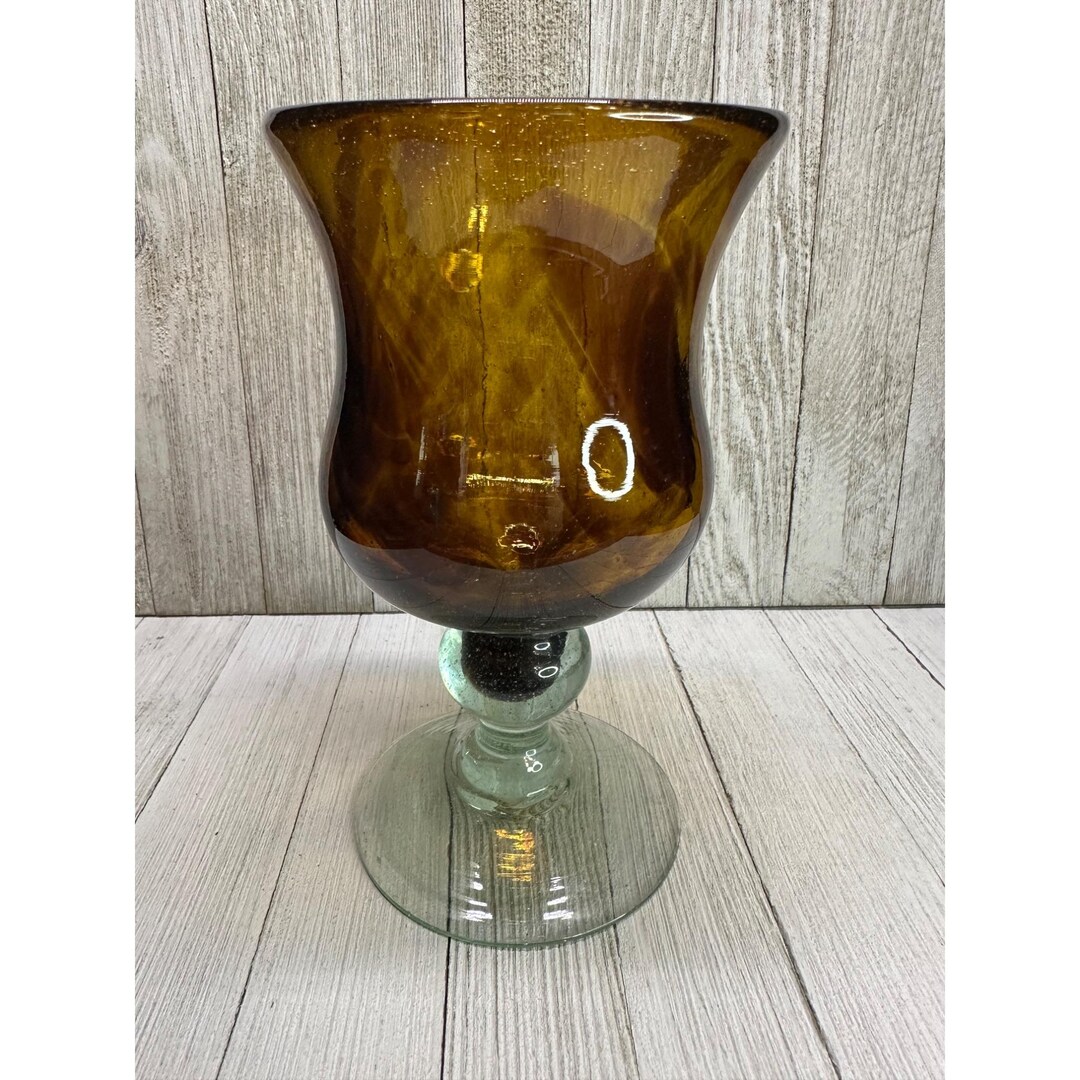 Vintage Bell Shaped Amber Bubble Glass Water Wine Goblets Clear Stem ...