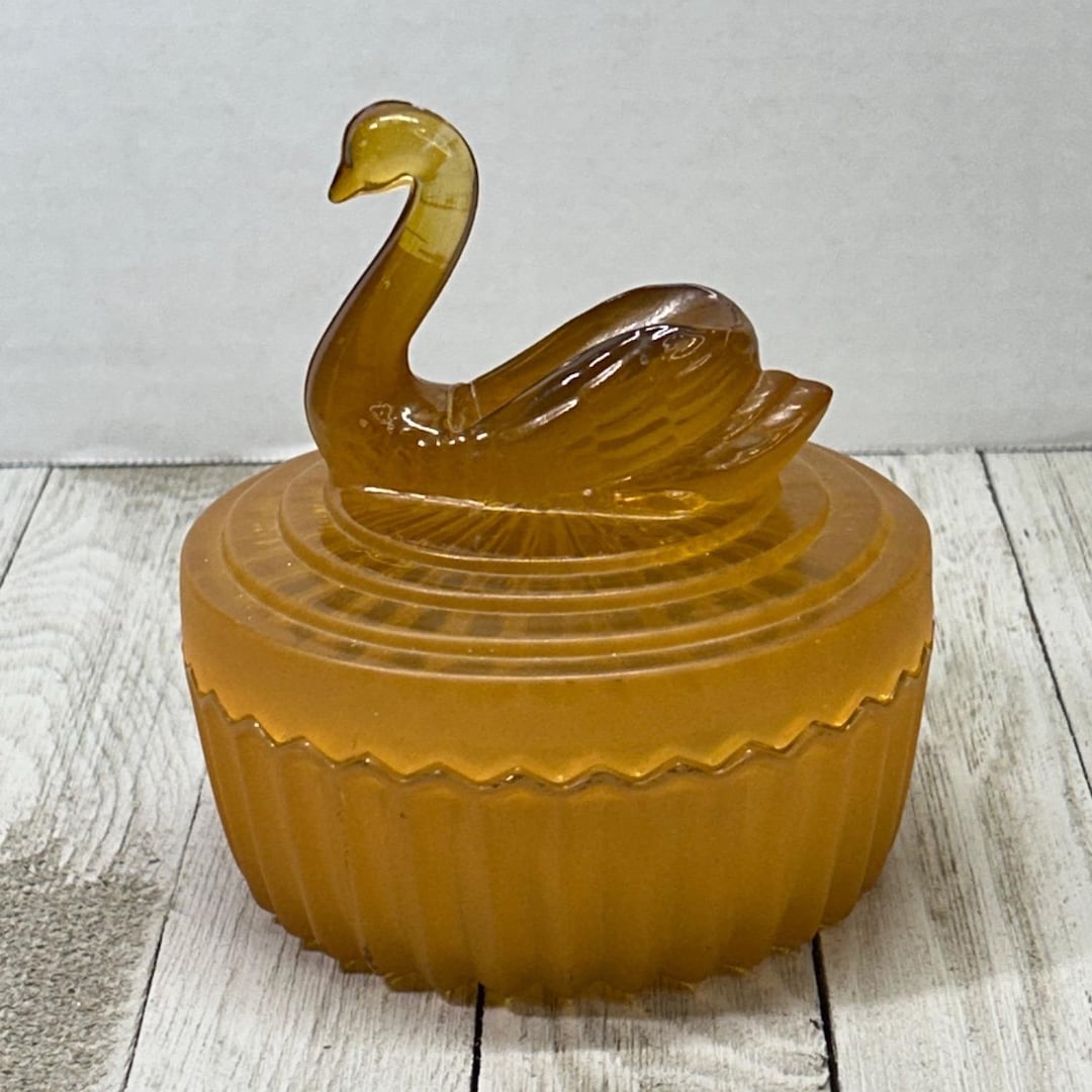 Vintage Jeanette Amberina Glass Swan Candy Trinket Dish Vanity Powder ...