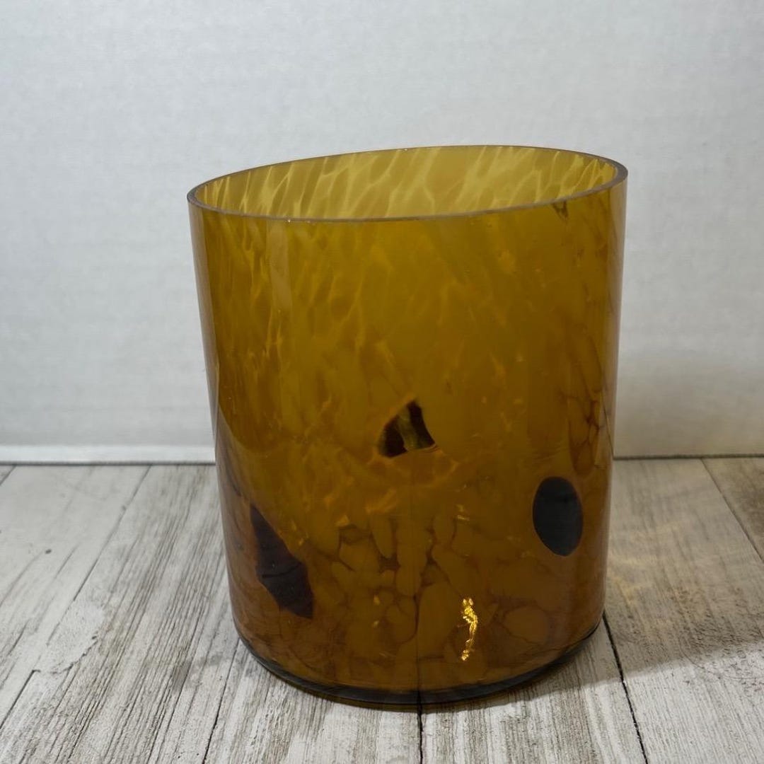 Vintage Studio Art Glass Candle Holder Amber Brown Tortoise Leopard ...
