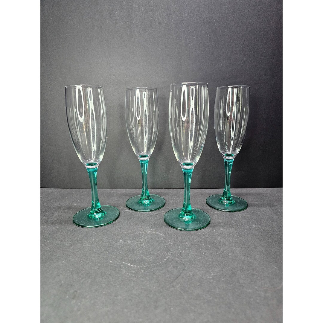 Vintage Luminarc Aqua Teal Stemware Champagne Flutes Wine Glasses Set ...
