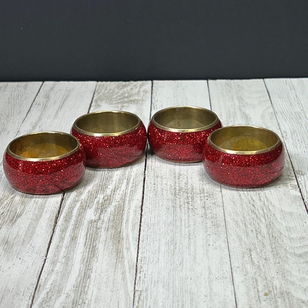 Vintage Robert Stanley Iron Napkin Rings Red Brass Glitter Christmas ...