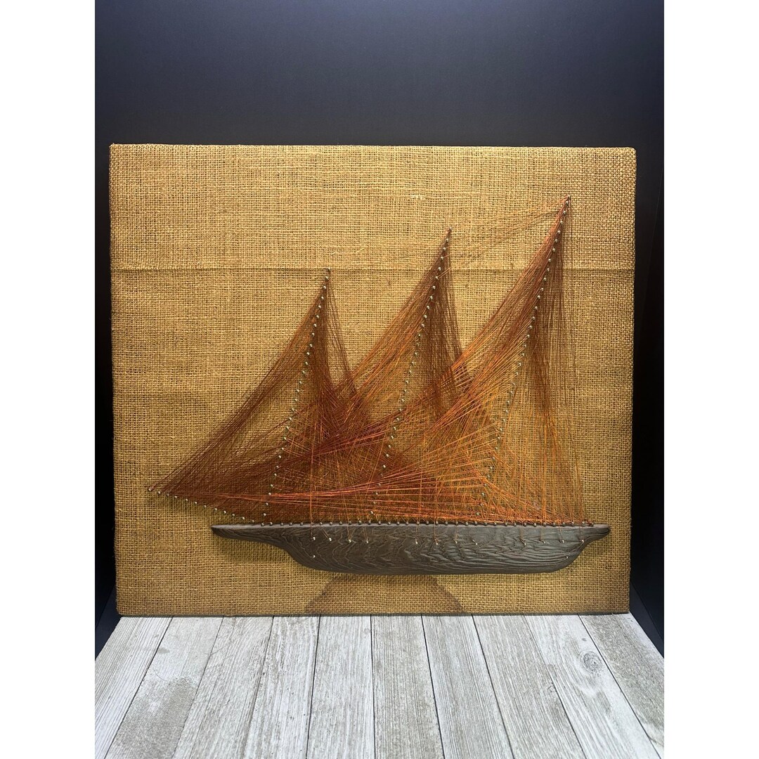 Vintage Mid Century 3D String Art Boat Clipper Ship Wall Art Decor ...