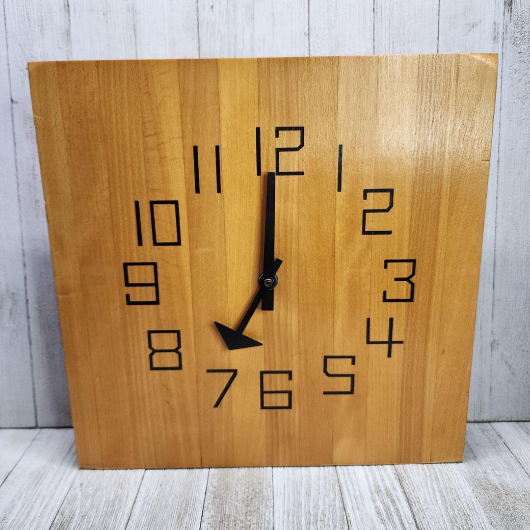 Vintage Kienzle Wooden Wall Clock Square Butcher Block MCM Design ...