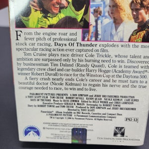 Days of Thunder VHS Tape 1990 Tom Cruise Nicole Kidman - SEALED - Etsy
