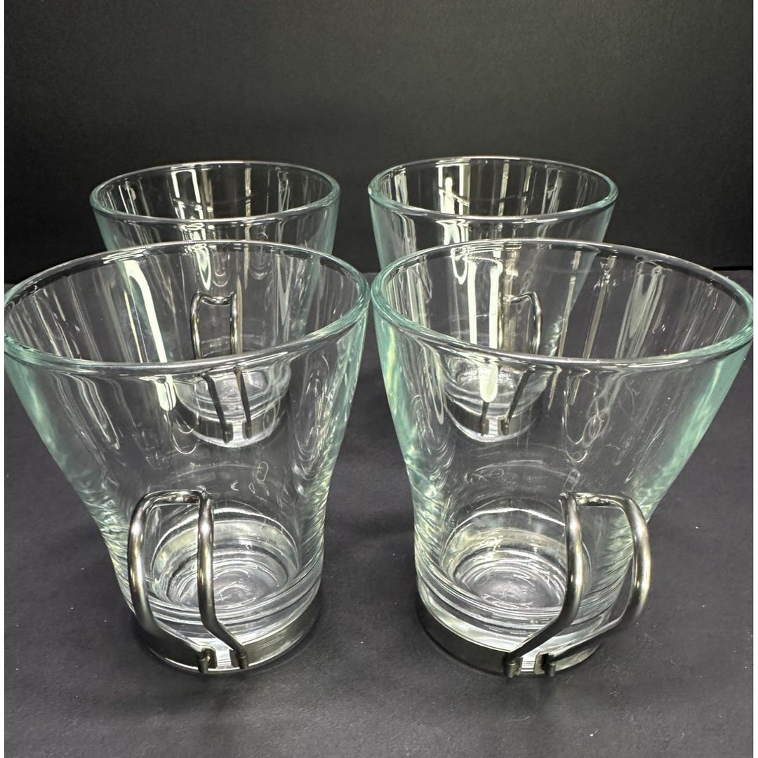 Vtg Bormioli Rocco Espresso Cups Stainless Steel Holders Cups Lot of 4 ...