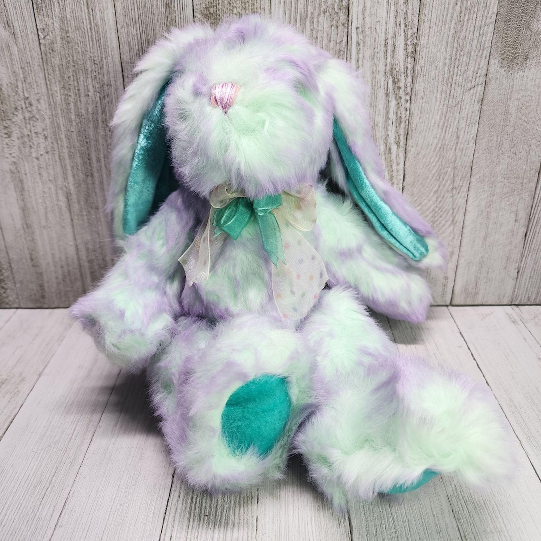 Vintage Dan Dee Bunny Rabbit Purple Teal Plush Stuffed Animal Soft Toy ...