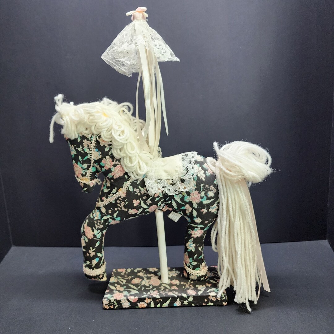 Vintage Victorian Carousel Horse Plush Floral Design Stuffed Animal Toy ...