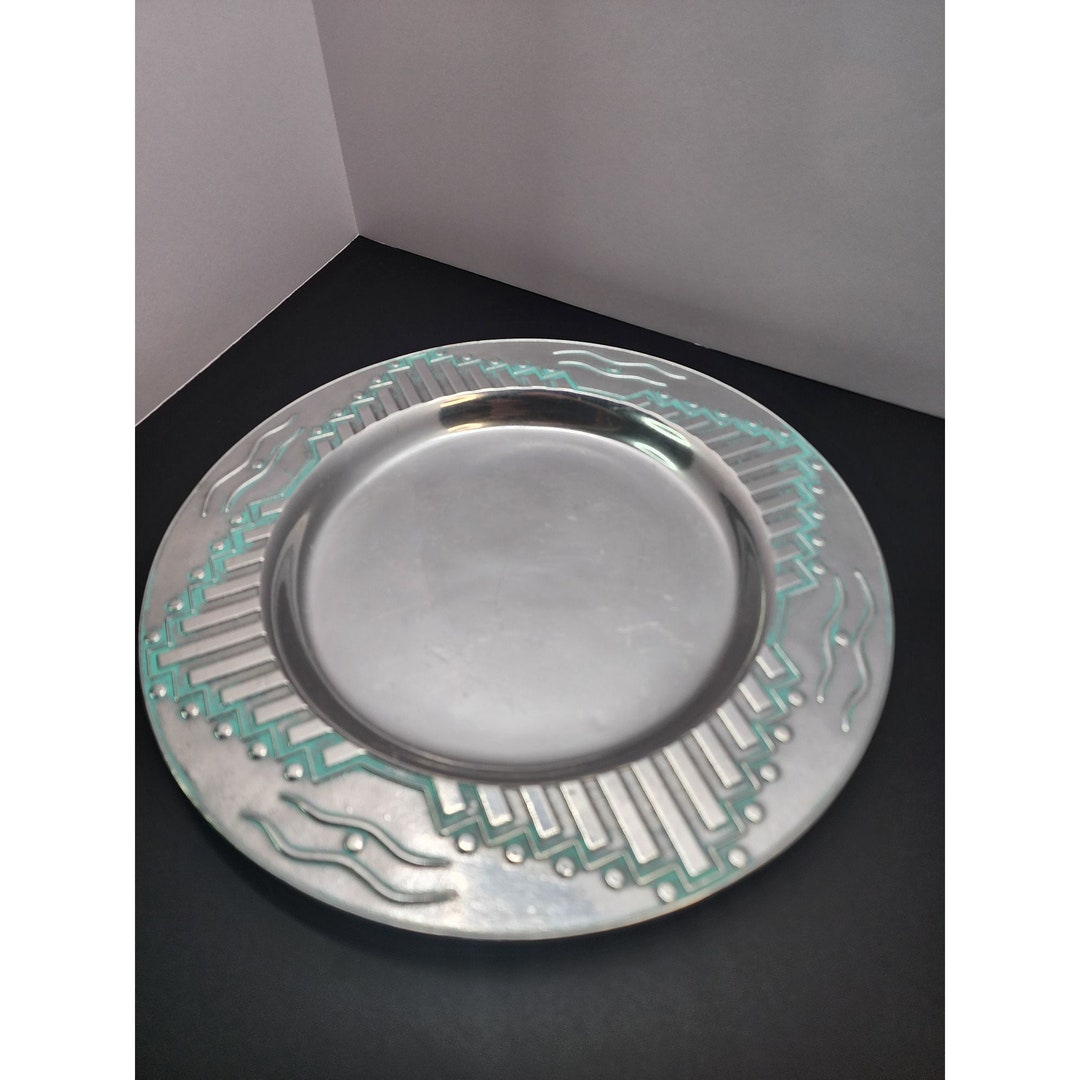 Vintage 1973 Wilton Armetale Holloware Turquoise Round Pewter Platter ...