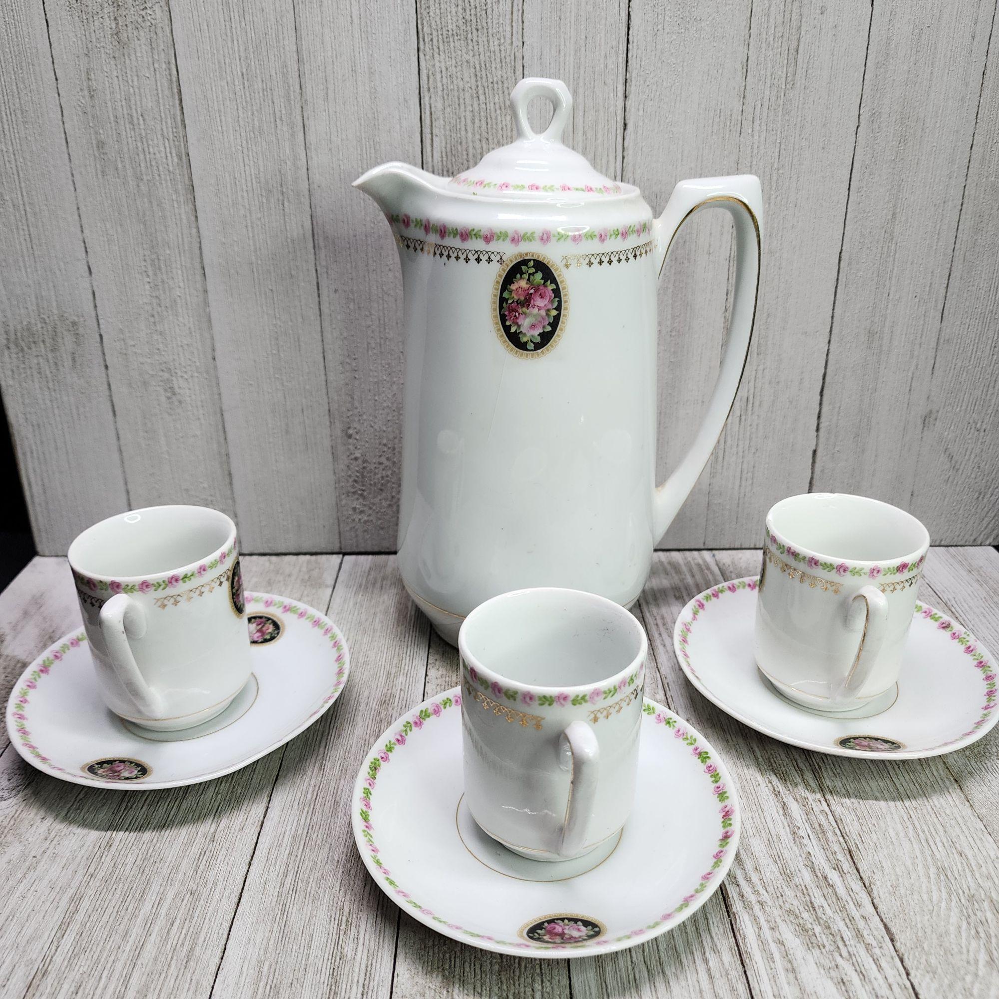 Vintage Bavaria Chocolate Tea Set Porcelain Victorian Gold Trim Pink ...