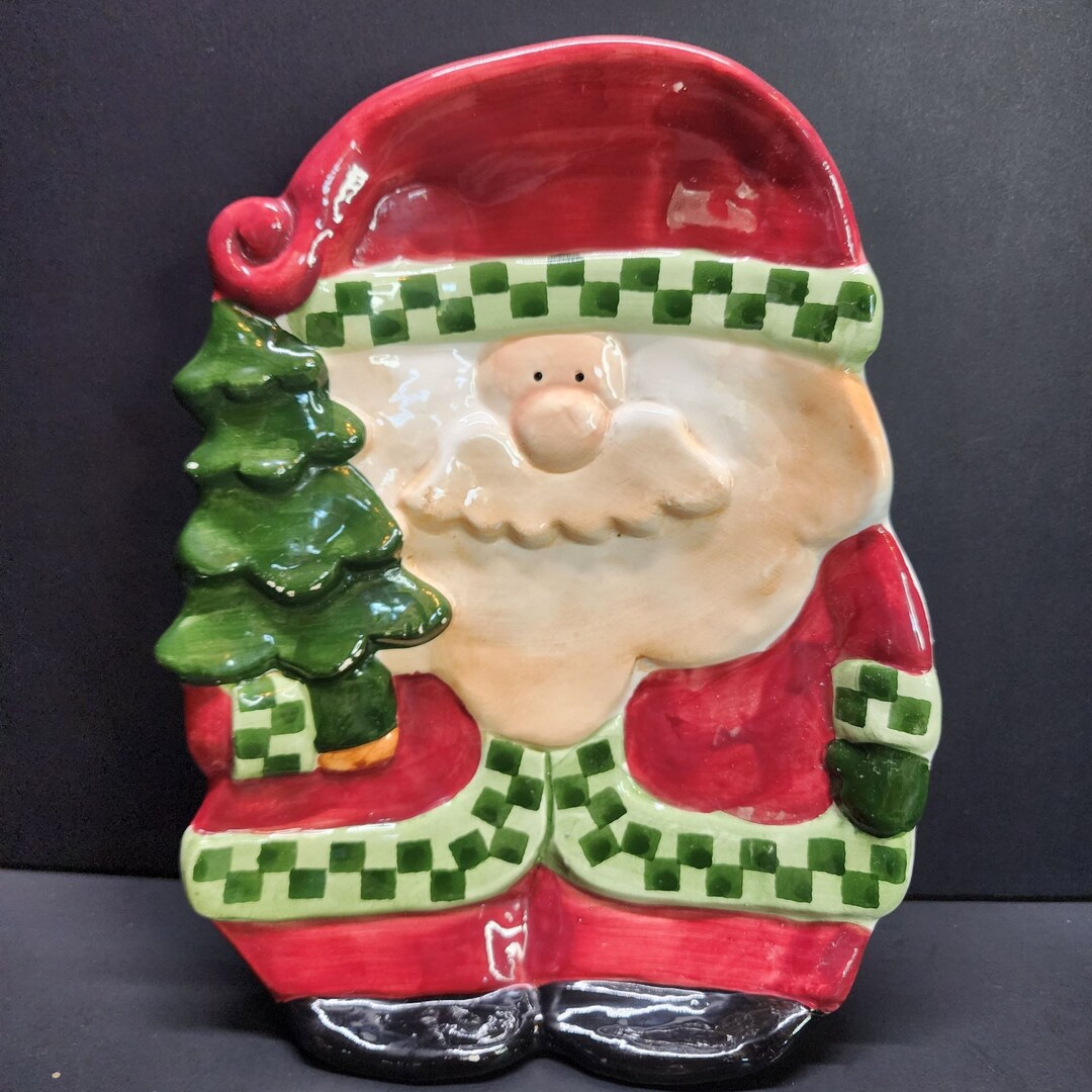 Vintage Ceramic Santa Clause Dish Seasonal Decor Christmas Cookies Tray ...