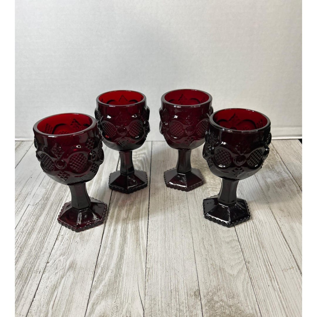 Vintage Avon Cape Cod Glass Wine Water Goblets Ruby Red 1876 - Set of 4 ...