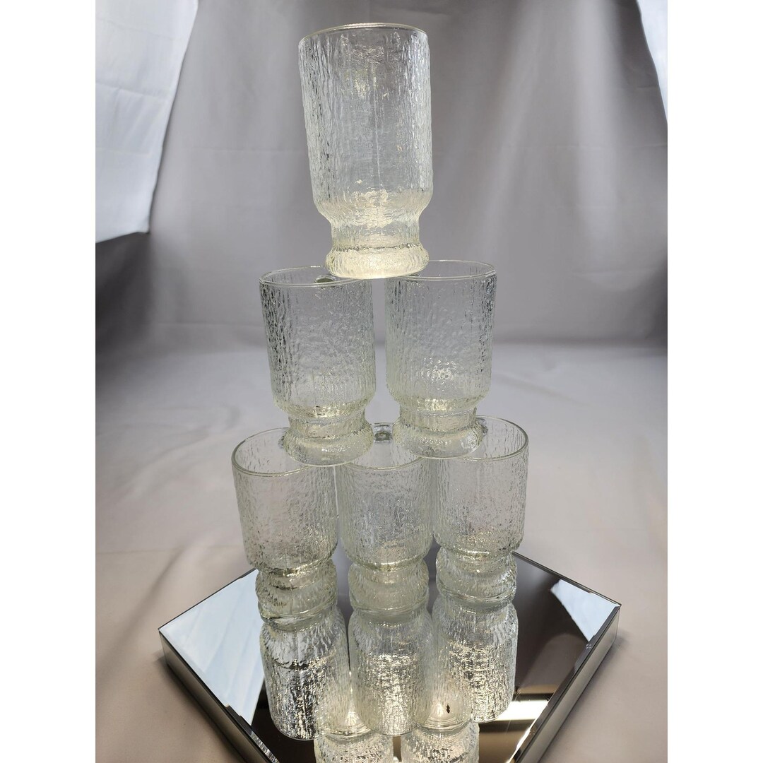 Vintage Mid-century Indiana Glass Crystal Pattern Textural Mugs - Set ...