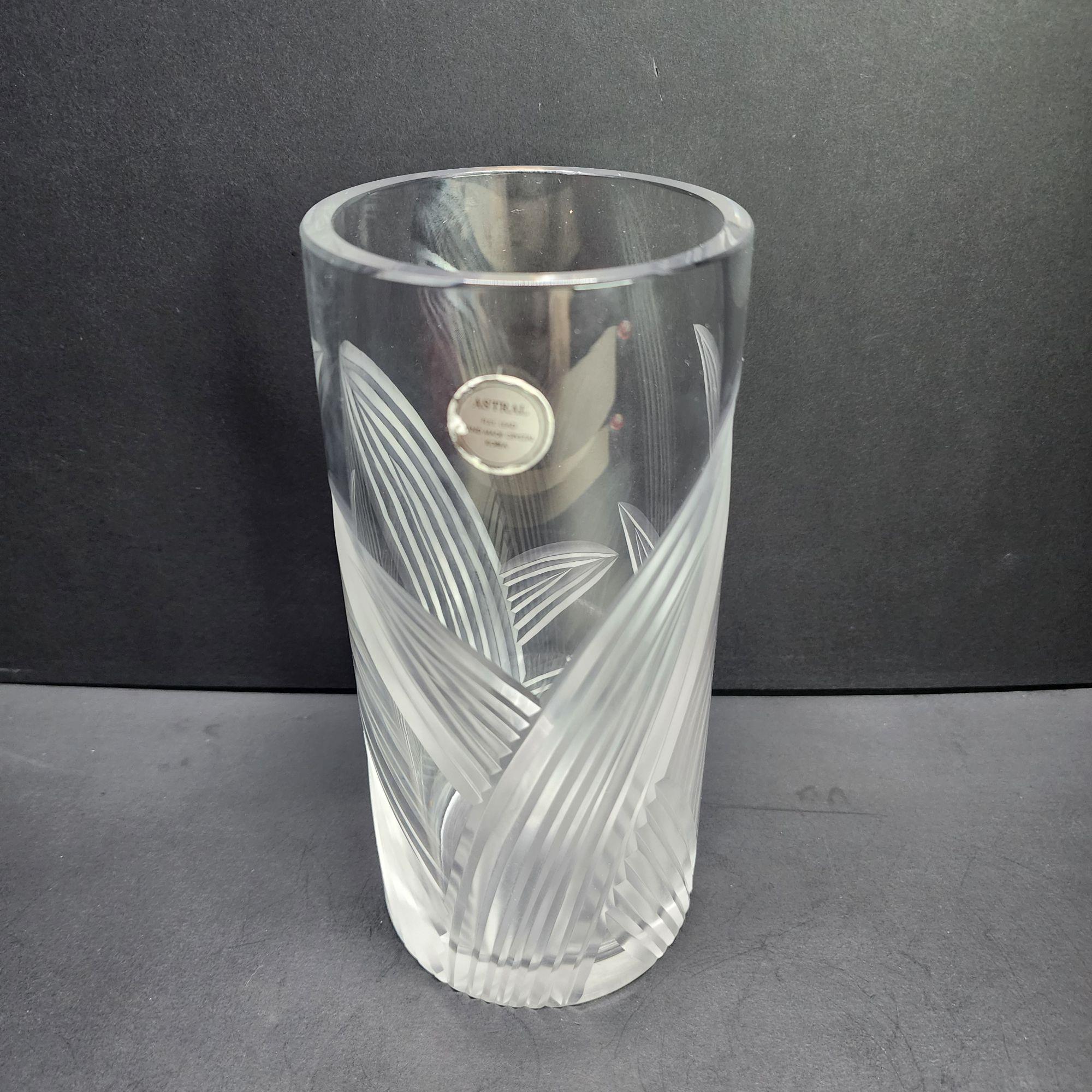 Vintage Astral Full Lead Crystal Vase 8'' Botanical Swirl Engraved ...