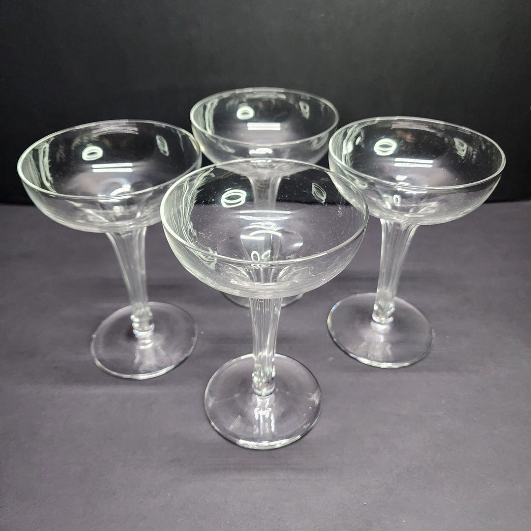 Vintage Hollow Paneled Fluted Stem Coupe Champagne Glasses Set of 4 MCM ...