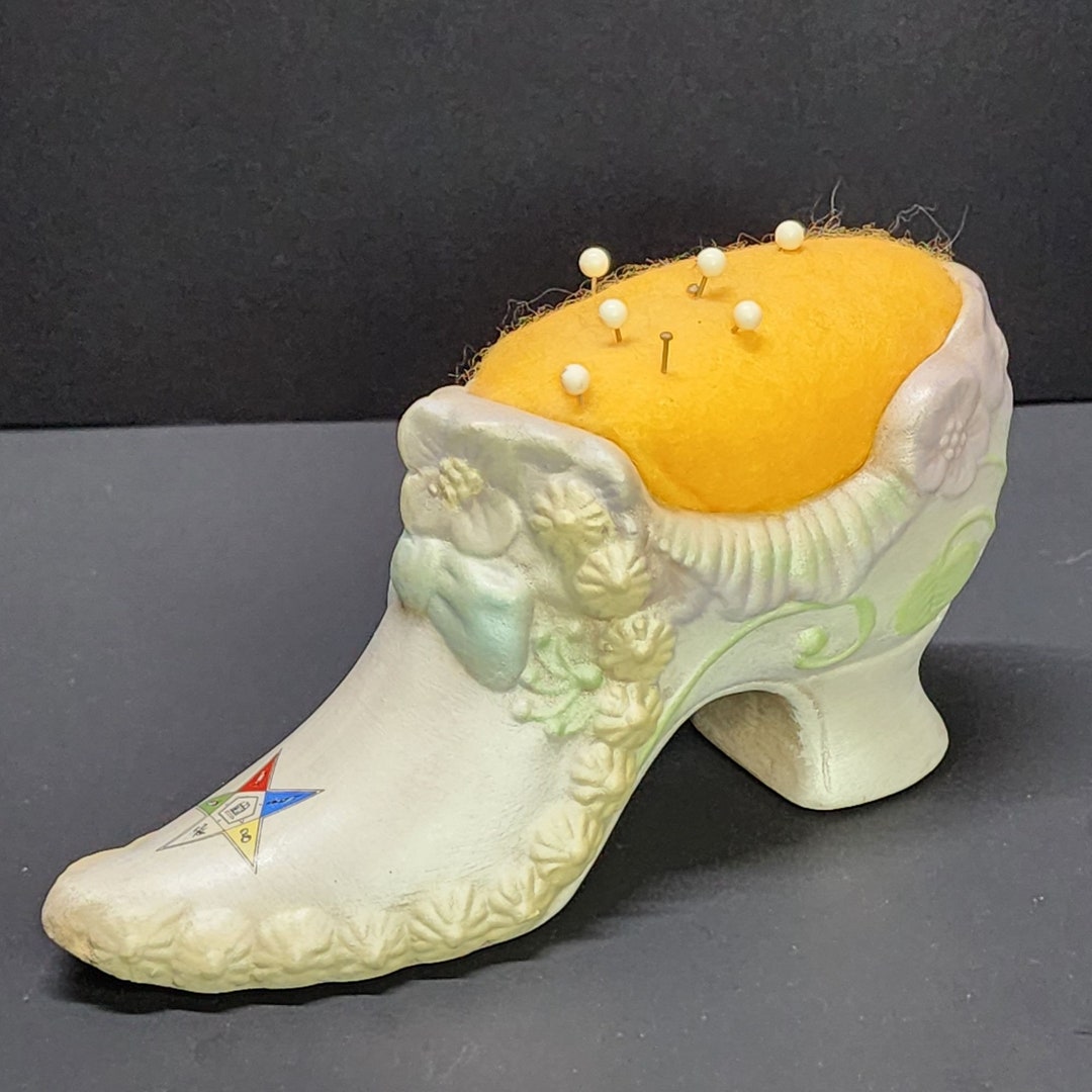 Vintage Victorian Style Masonic Temple Shoe Pin Cushion Ceramic ...