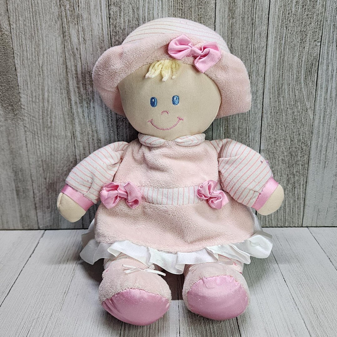 Kids Preferred Girl Doll Plush Stuffed Baby Lovey Pink Dress Satin Bow ...
