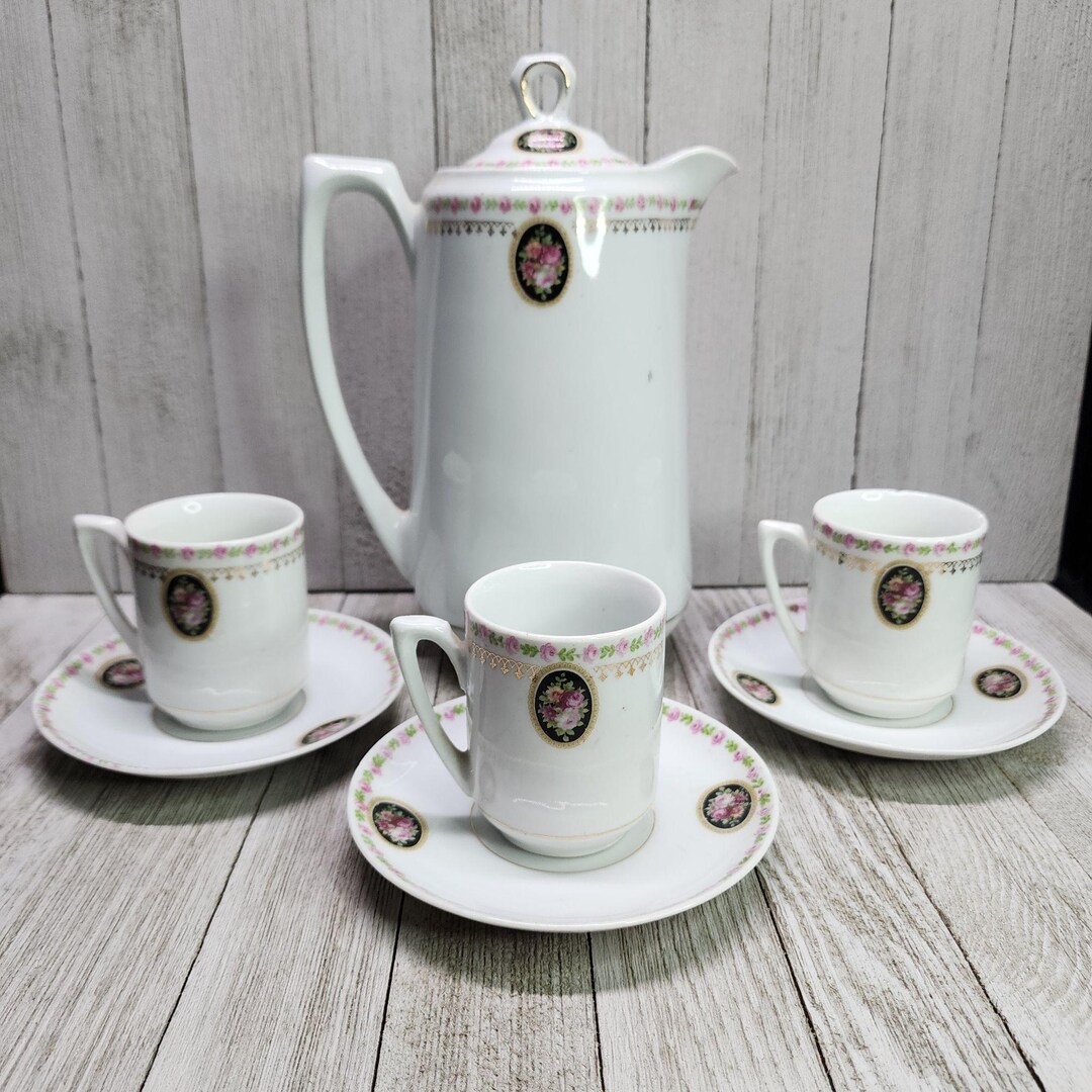 Vintage Bavaria Chocolate Tea Set Porcelain Victorian Gold Trim Pink ...