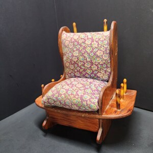 Vintage Wooden Rocking Chair Pin Cushion Thread Holder Sewing Caddy ...