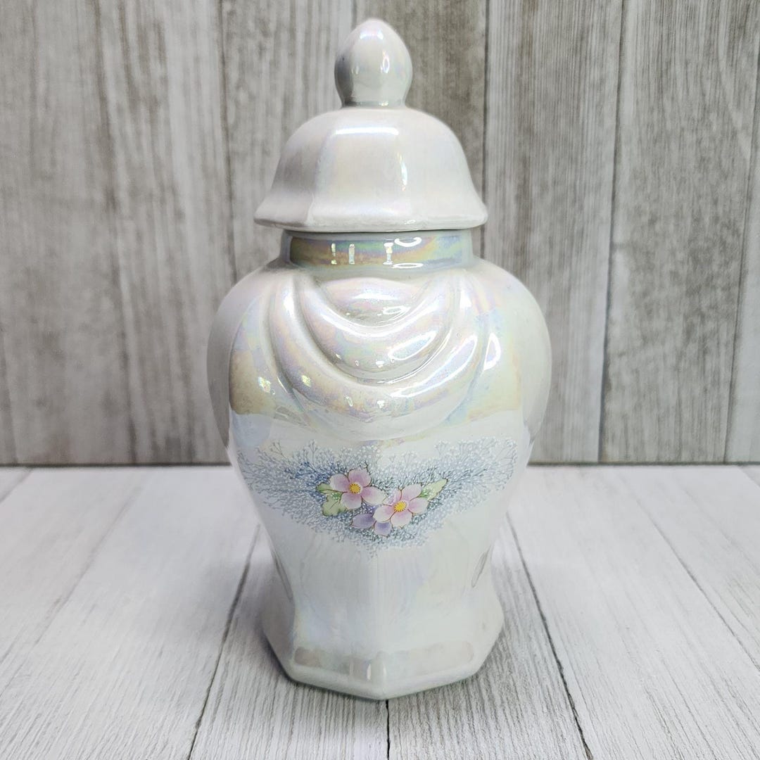 Vintage Lusterware Porcelain Storage Jar With Floral Design Blue and ...