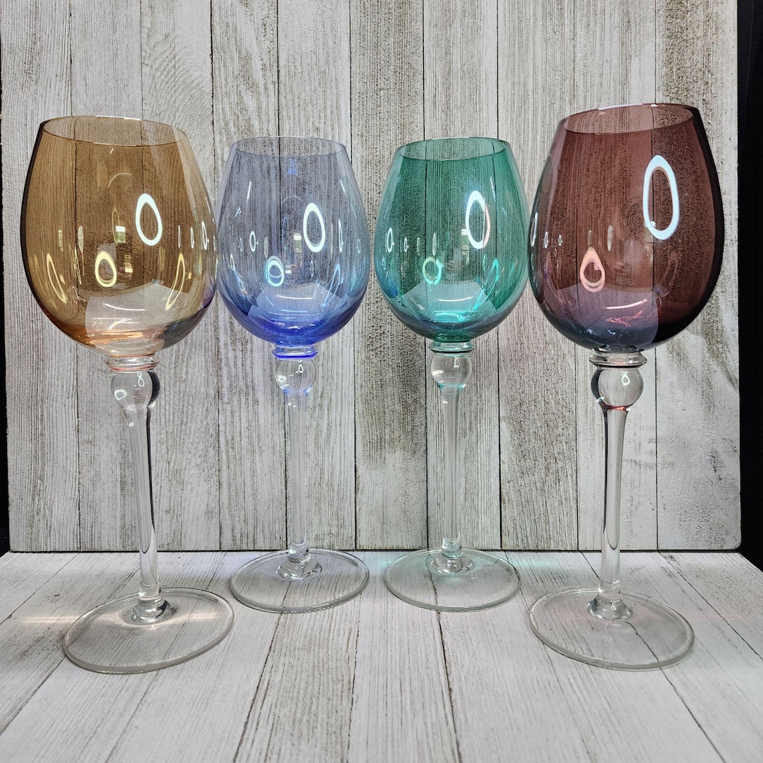 Vintage Elegant Tall Stemmed Multi Colored Wine Glasses Set of 4 Unique ...