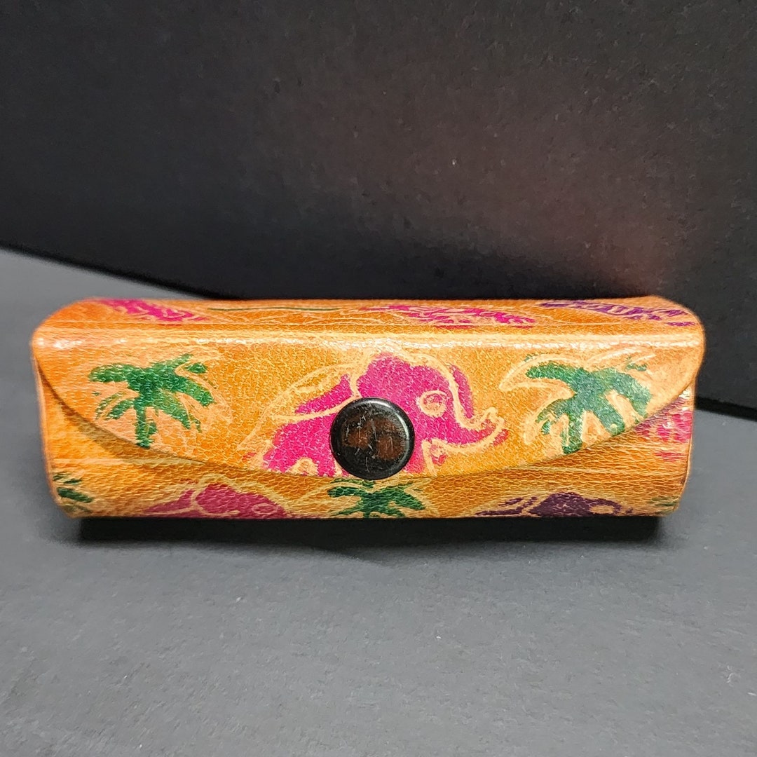 Vintage Leather Lipstick Tube Case Holder Elephant Giraffe Safari Print ...