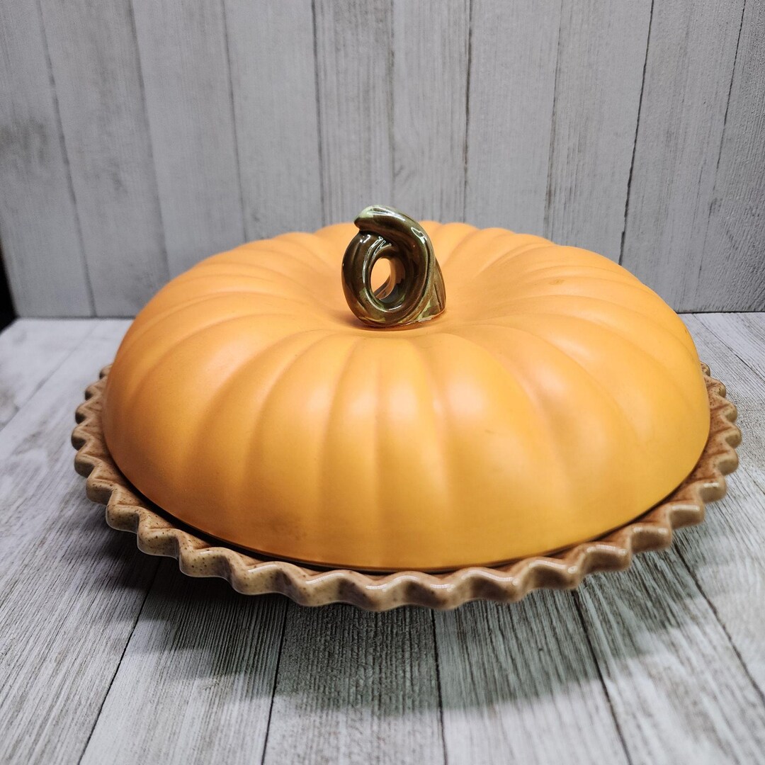 Vintage Pumpkin Pie Dish Plate Recipe on the Plate With Lid Ceramic Pan ...
