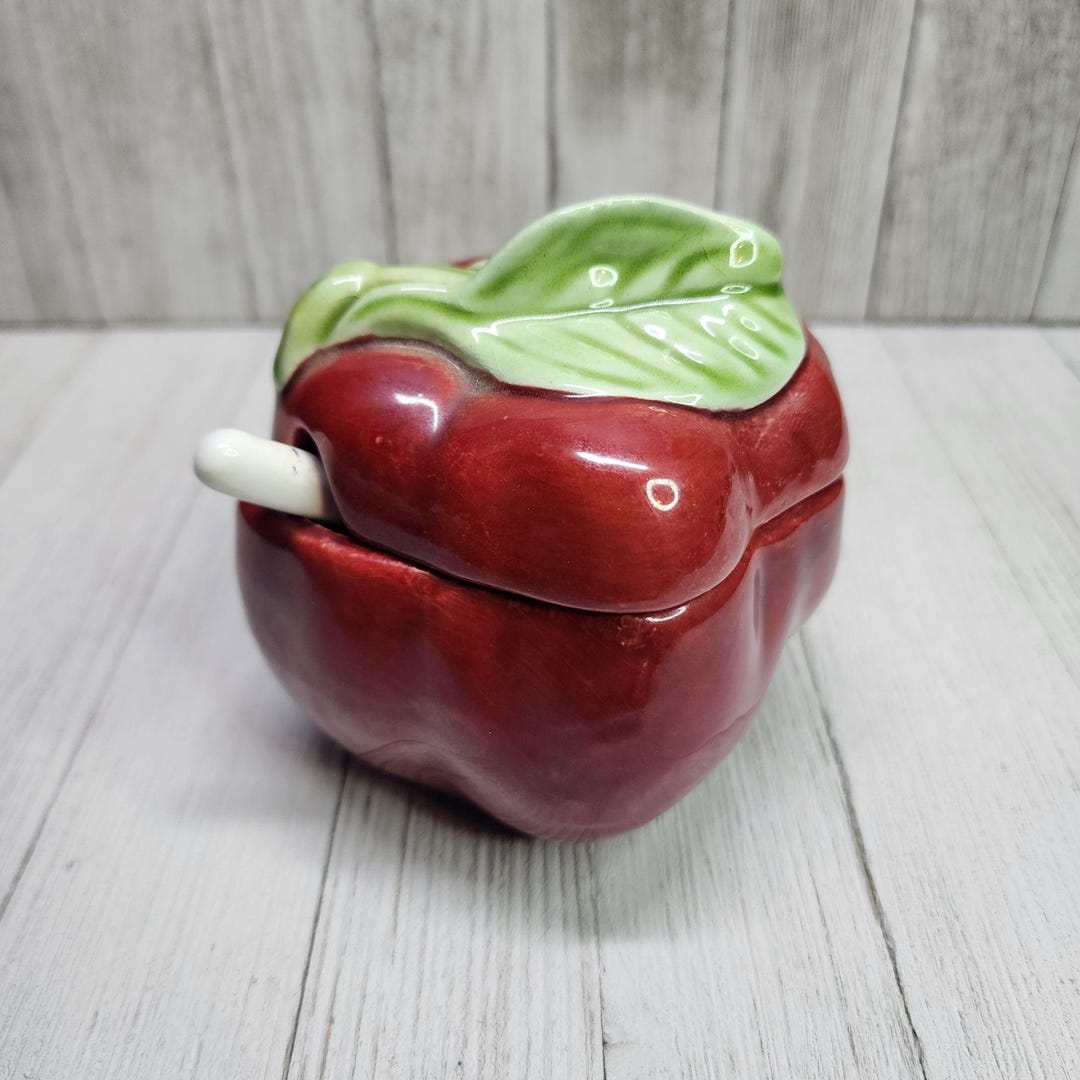 Vintage Bordalo Pinheiro Art Pottery Bell Pepper Ceramic Sugar Jam Jar ...