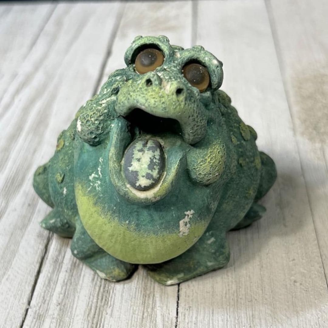 Vintage Pete Apsit Frog Toad Figurine Sculpture Heavy Resin Green ...