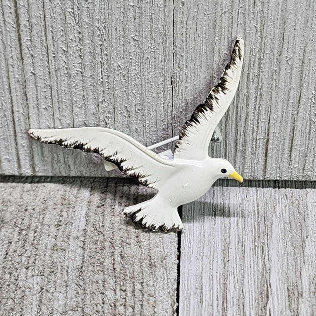 Vintage Flying Seagull Bird Enamel Brooch Pin White - Etsy