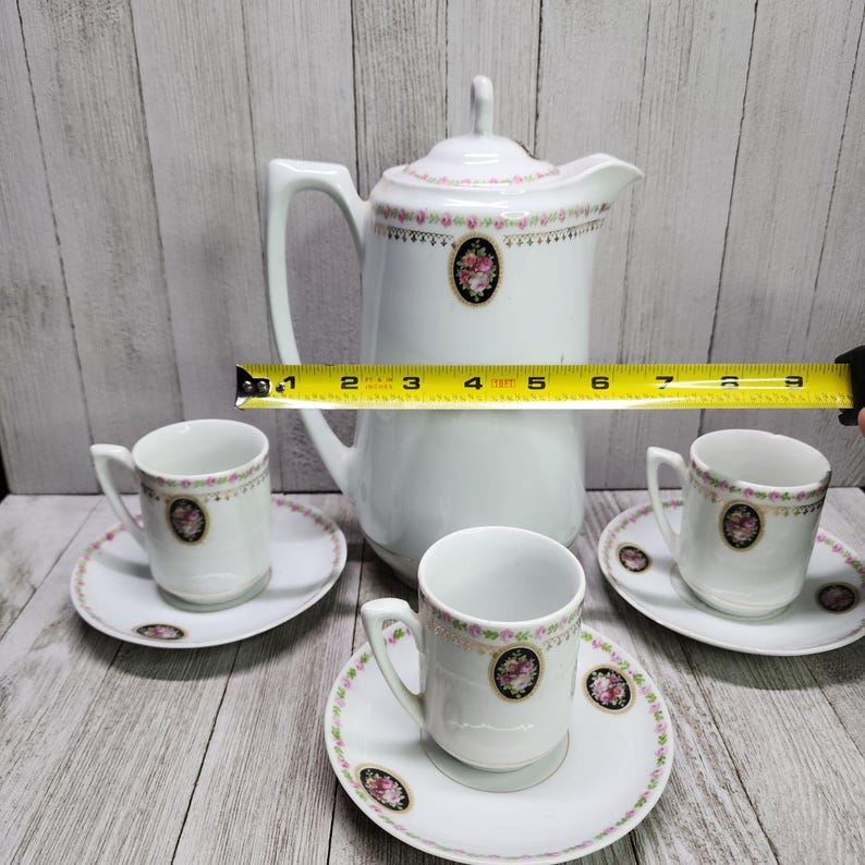Vintage Bavaria Chocolate Tea Set Porcelain Victorian Gold Trim Pink ...