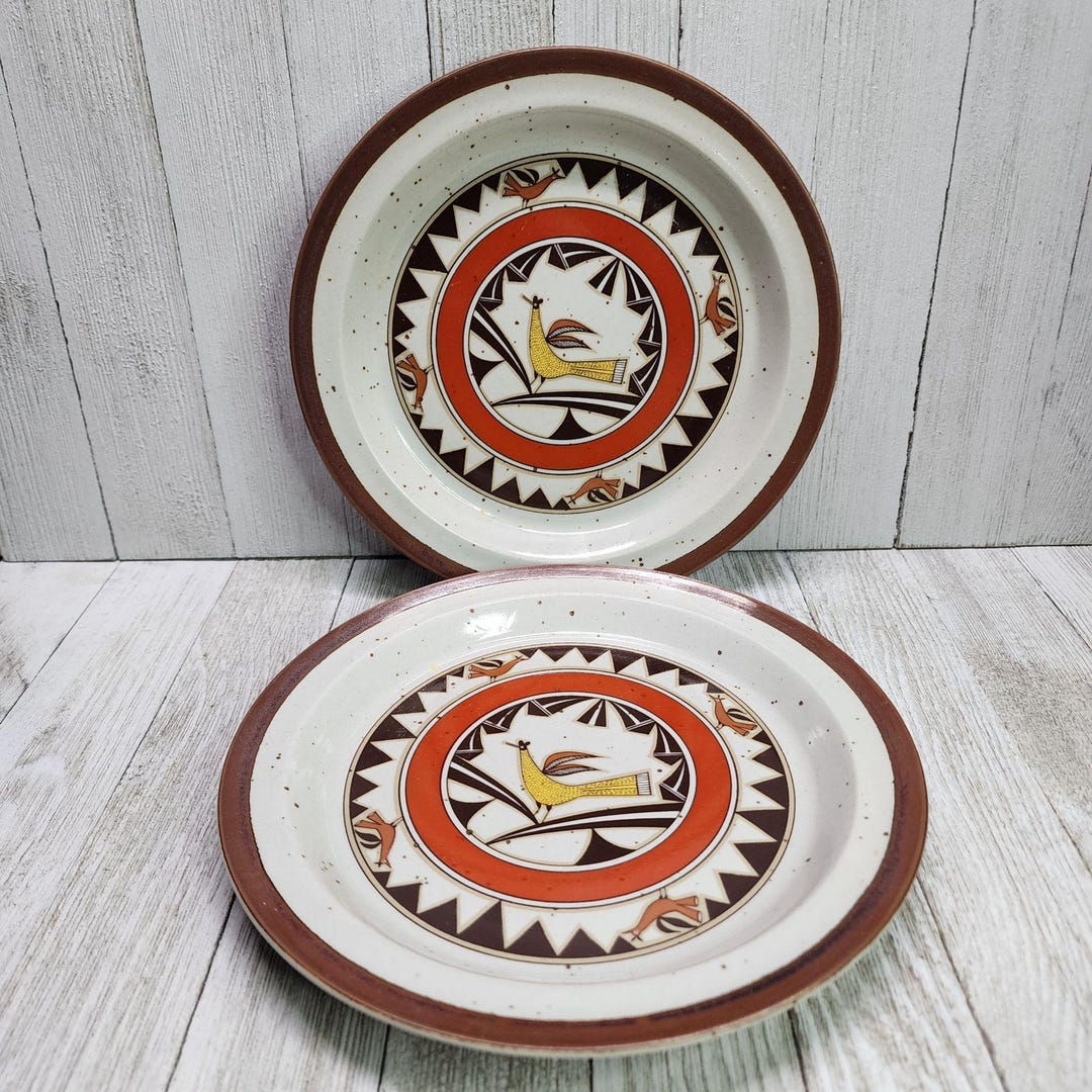 Vintage Native American Salad Plates Stoneware Pottery Chicken Bird Lot ...