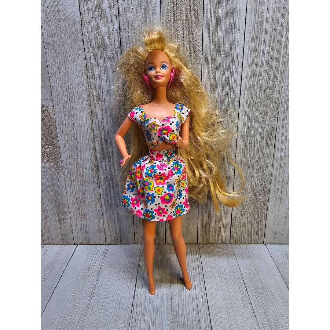 Vintage Fashion Barbie Doll in White Floral Dress Blonde Hair 1976/1956 ...