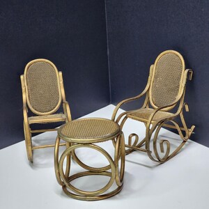 Vintage Metal Miniature Dollhouse Furniture Gold Rocking Chair & Table ...