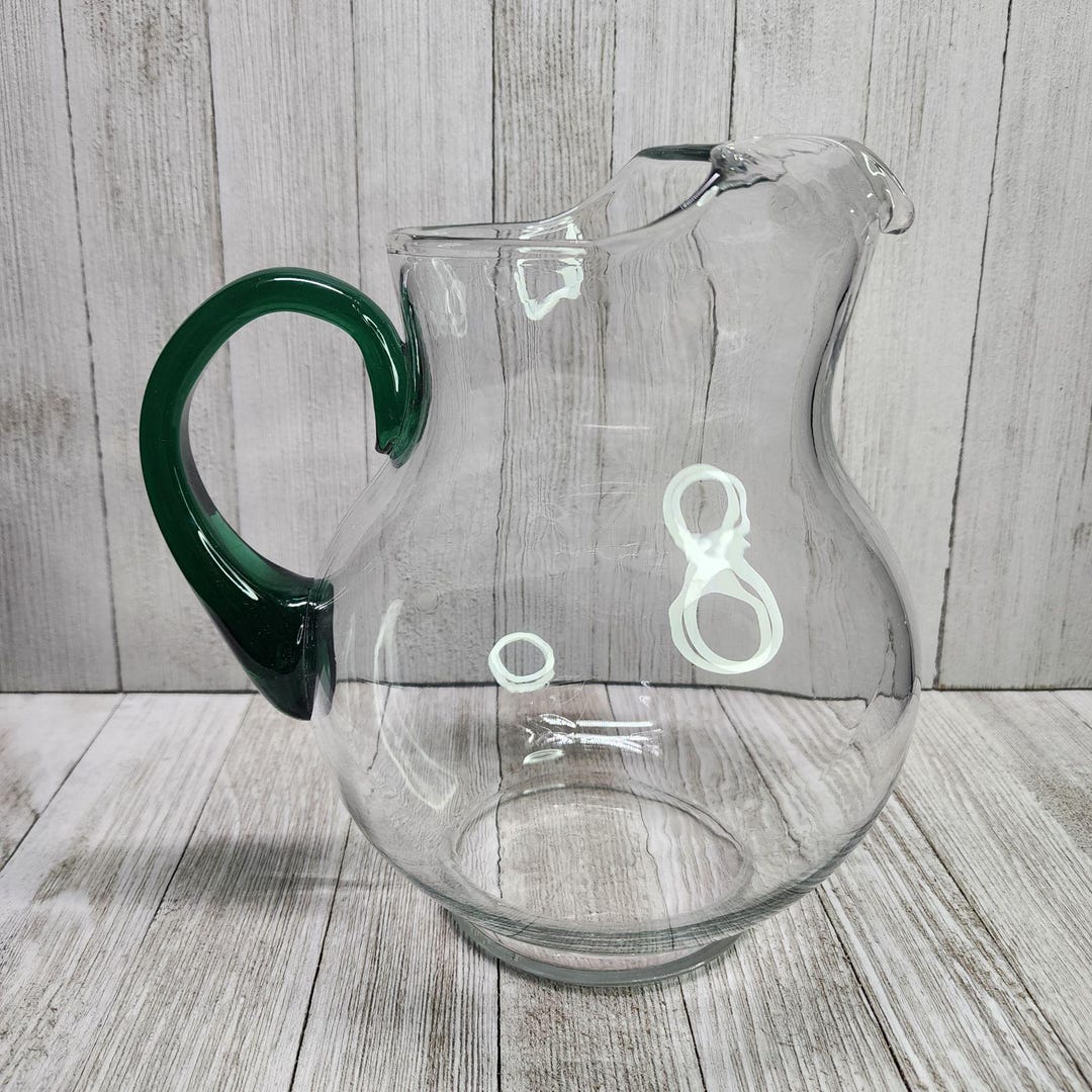 Vintage Libbey Crisa Margarita Blown Clear Glass Pitcher Emerald Green ...