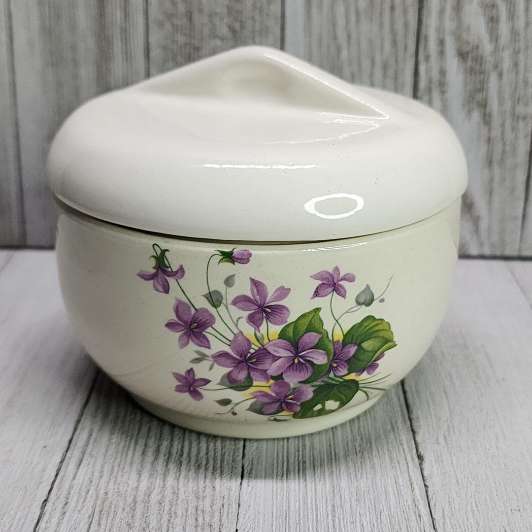 Vintage Violet Porcelain Trinket Box Round White Purple 4'' Tall - Etsy