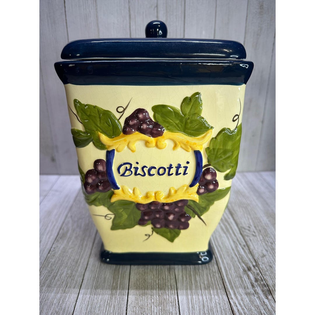Vintage Nonni's Italian Biscotti Cookie Jar Canister With Lid Fruit ...