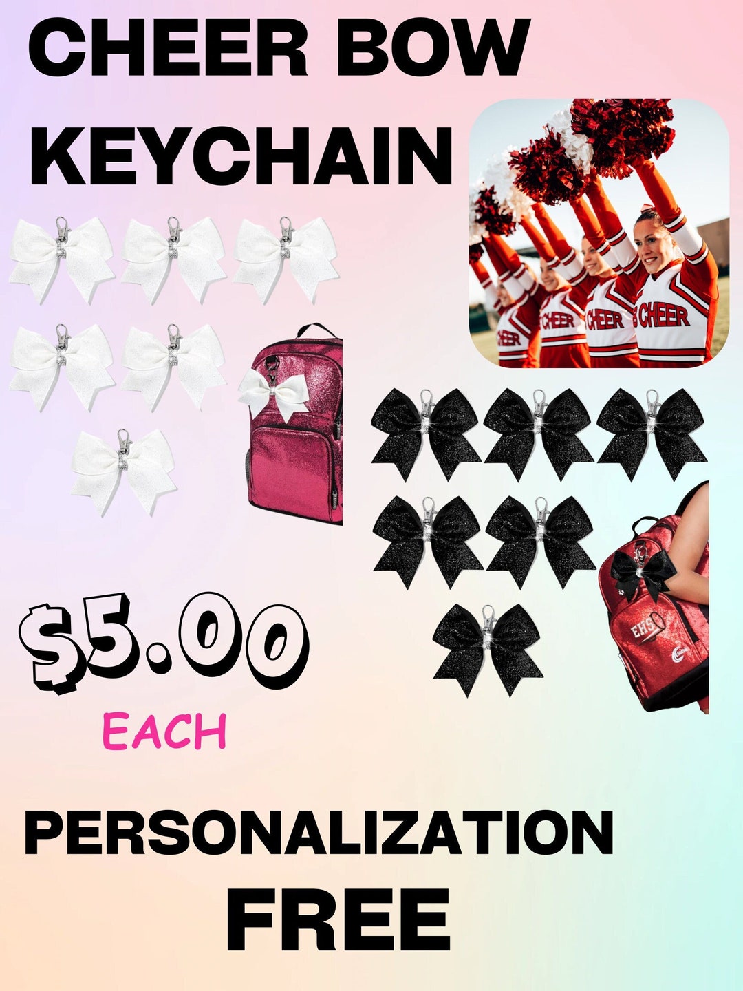 Personalized Cheer Bow Keychain - Etsy