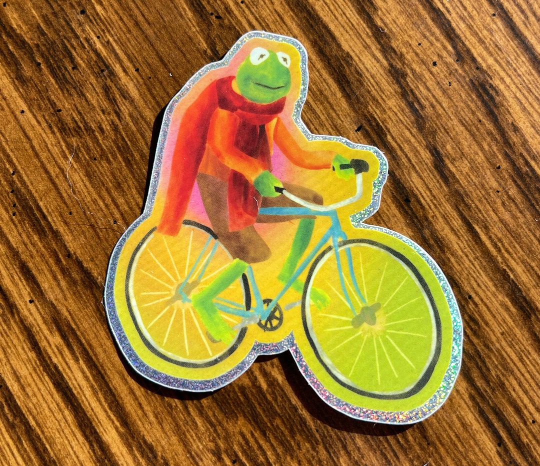 Kermit the Frog Riding a Bike sparkly Border Vinyl Sticker - Etsy